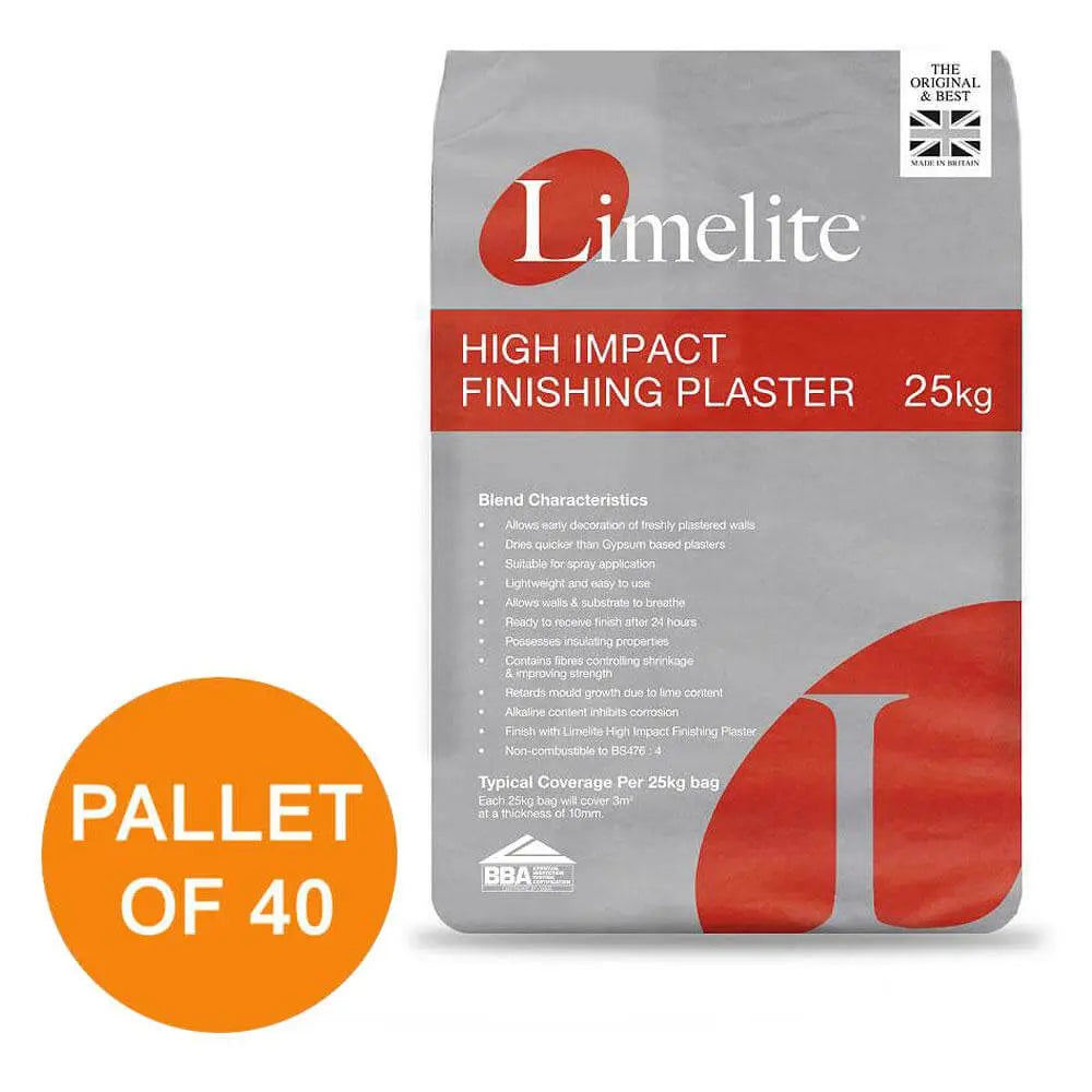 Limelite High Impact Finishing Plaster – Pallet of 40 Bags (25kg Each) – DIY Refurb